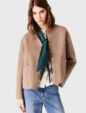 Maje Short Double-faced Coat With Removable Hooded Scarf