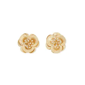 Saachi Statement Flower Crystal Stud Earrings - Gold