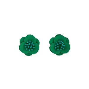 Saachi Statement Flower Crystal Stud Earrings - Green