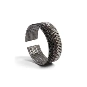 Saachi Crystal Row Cuff Bracelet - Black