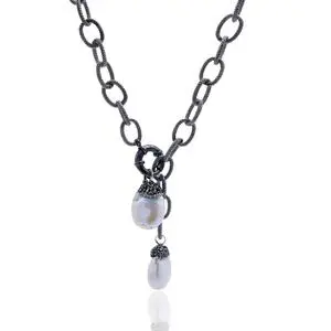 BAYEMEYC Risa Baroque Pearl Chain Necklace - Grey