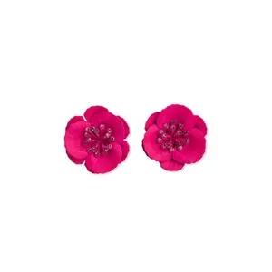 Saachi Statement Flower Crystal Stud Earrings - Pink