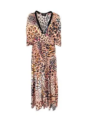 ANY OLD IRON Orange / Neutrals / Pink Neutral Animal Kaftan Dress - Orange/pink