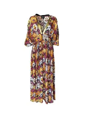 ANY OLD IRON Orange / Black Multicolor Born Wild Kaftan Dress - Orange/black