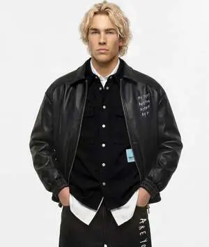 Karl Lagerfeld Faux Leather Bomber Jacket - Black