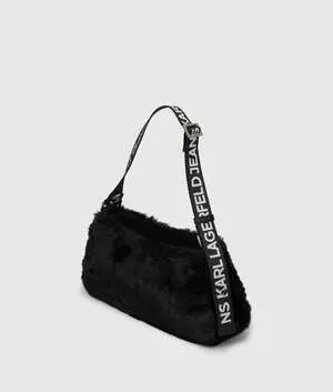 KL JEANS Box Logo Furry Shoulder Bag - Black