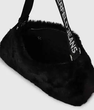 KL JEANS Box Logo Furry Shoulder Bag - Black