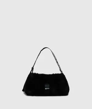 Karl Lagerfeld Box Logo Furry Shoulder Bag - Black