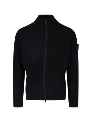 Stone Island Virgin Wool Zip Cardigan - Black