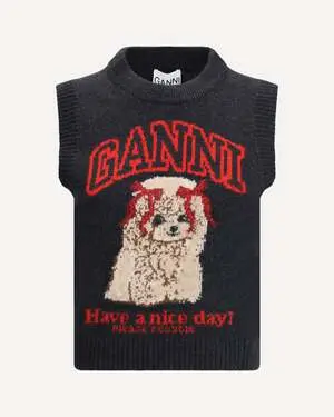 GANNI Graphic Wool Vest Feale - Black