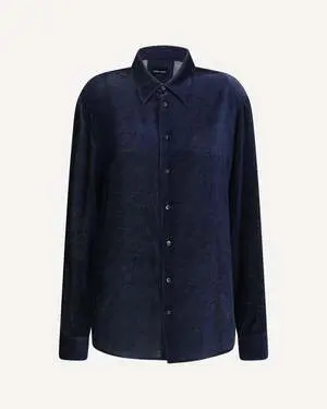 Giorgio Armani Silk Blend Devoré Velvet Twill Shirt - Blue