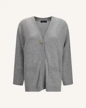 Fabiana Filippi Cashmere Cardigan With V-neck And Knot Button - Grey