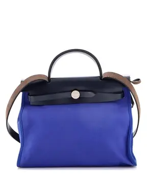 Hermès 31 Herbag Zip Leather And Toile - Blue