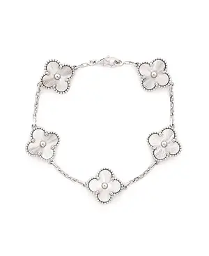 VAN CLEEF & ARPELS Vintage Alhambra 5 Motifs Bracelet Guilloche 18k White Gold
