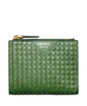 Prada Small Woven Madras Leather Wallet - Green