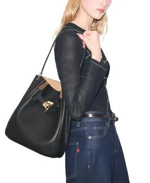 Tory Burch Lee Radziwill Leather Bucket Bag - Black