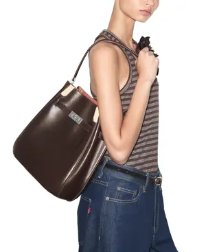 Tory Burch Lee Radziwell Leather Bucket Bag - Cocoa