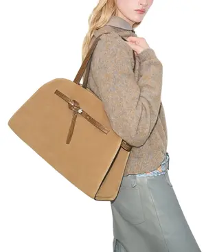 Tory Burch Romy Suede Bauletto Bag - Stone