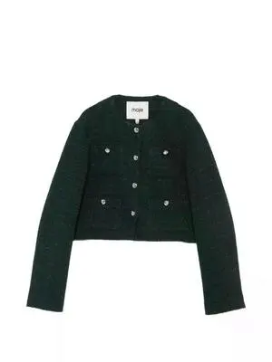 Maje Checked Cropped Tweed Jacket