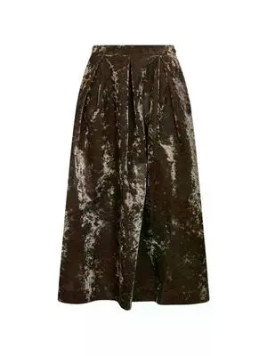 UMA WANG Inverted-pleat Flared Midi Skirt - Brown