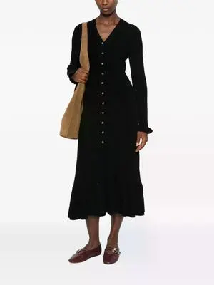 Maje Ribbed-knit Ruffled-trim Midi Dress