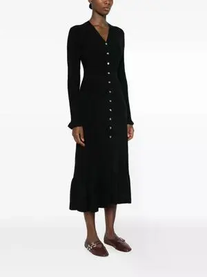 Maje Ribbed-knit Ruffled-trim Midi Dress