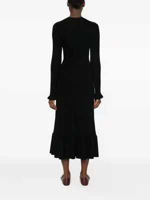 Maje Ribbed-knit Ruffled-trim Midi Dress