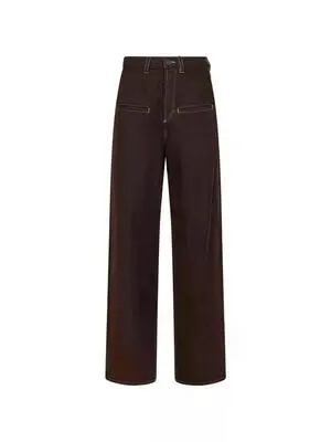 UMA WANG Contrast-stitch Wide-leg Trousers - Brown