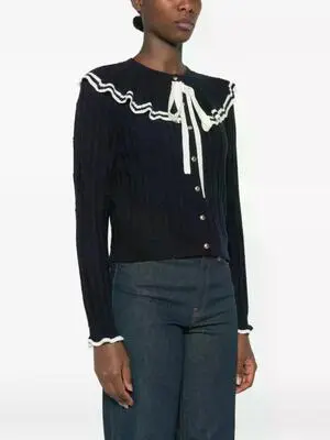 Maje Ruffled-collar Cable-knit Cardigan
