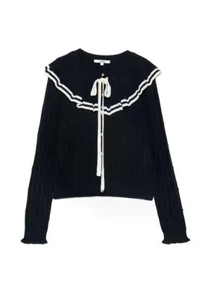 Maje Ruffled-collar Cable-knit Cardigan - Blue