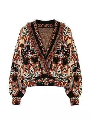 Farm Rio Intarsia-knit Fringe Cardigan - Neutrals