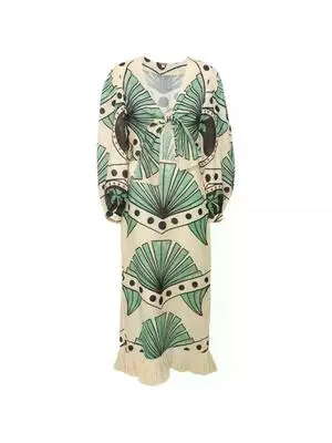 Johanna Ortiz Palm-print Fringed Maxi Dress - Neutrals