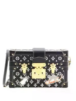 LOUIS VUITTON Petite Malle Handbag Limited Edition Grace Coddington Catogram Canvas Shoulder Bag - Black