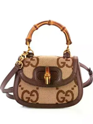Gucci Bamboo 1947 Top Handle Bag Jumbo Gg Canvas Mini Crossbody Bag - Brown