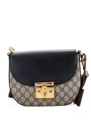 Gucci Padlock Saddle Shoulder Bag Gg Coated Canvas And Leather Medium Crossbody Bag - Black