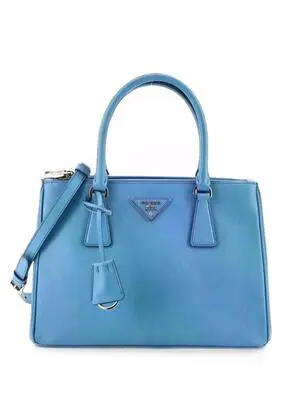 Prada Galleria Double Zip Tote Saffiano Leather Small Crossbody Bag - Blue