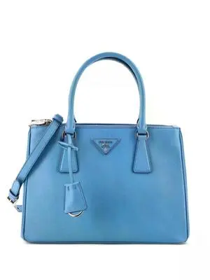 Prada Galleria Double Zip Tote Saffiano Leather Small Cross Body Bag - Blue