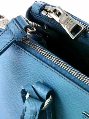 Prada Galleria Double Zip Tote Saffiano Leather Small Cross Body Bag - Blue