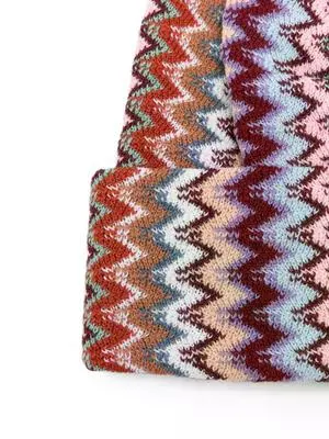 Missoni Zigzag Knit Beanie Hat - Red