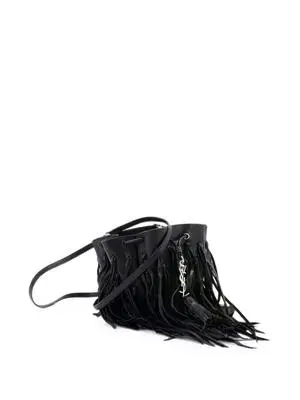 Saint Laurent Fringe Monogram Bourse Leather Mini Bucket Bag