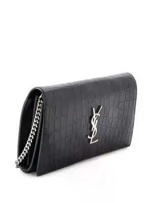 Saint Laurent Classic Monogram Crocodile Embossed Leather Large Clutch Bag