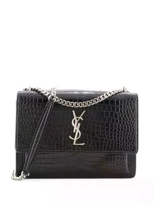 Saint Laurent Sunset Crocodile Embossed Leather Medium Crossbody Bag - Black