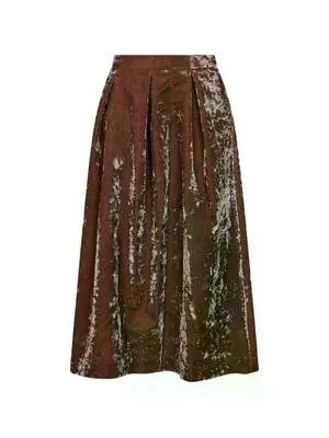 UMA WANG Inverted-pleat Flared Midi Skirt - Brown