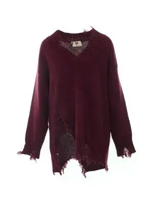 ANIYE BY Distressed V-neck Sweater - Red