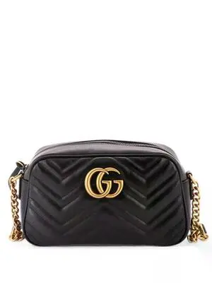 Gucci Gg Marmont Shoulder Bag Matelasse Leather Small Crossbody Bag - Black