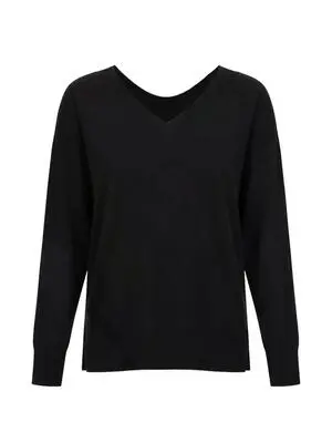 SOLOTRE V-neck Side-slit Sweater - Black