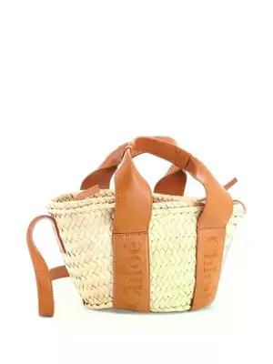 Chloé Sense Basket Tote Raffia With Leather Small Shoulder Bag
