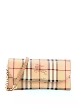 Burberry Henley Wallet On Chain Haymarket Coated Canvas Crossbody Bag - Brown