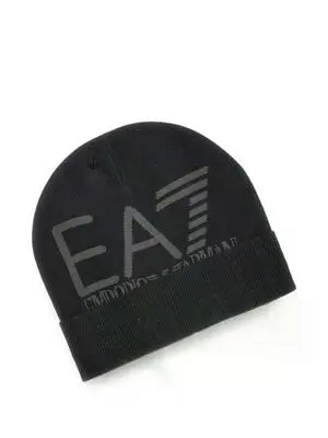 EA7 Logo-jacquard Ribbed Beanie Hat