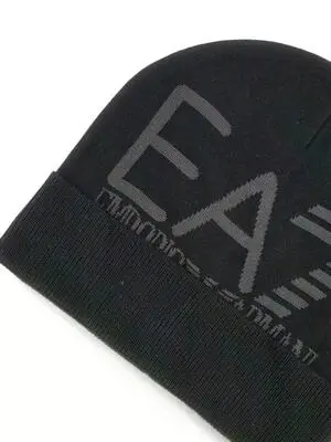 EA7 Logo-jacquard Ribbed Beanie Hat